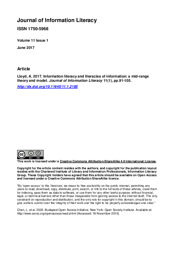 (PDF) Journal of Information Literacy Information literacy and ...