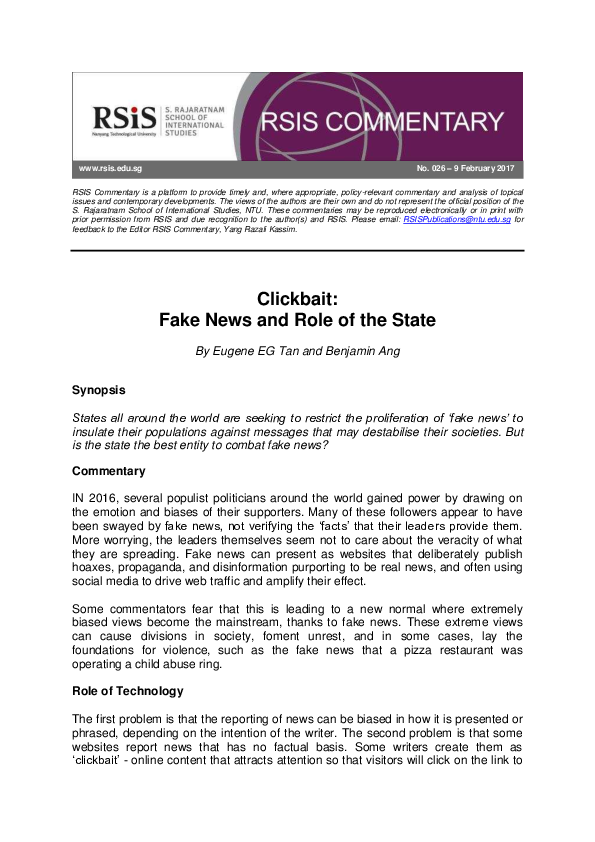 (PDF) Clickbait: Fake News and Role of the State