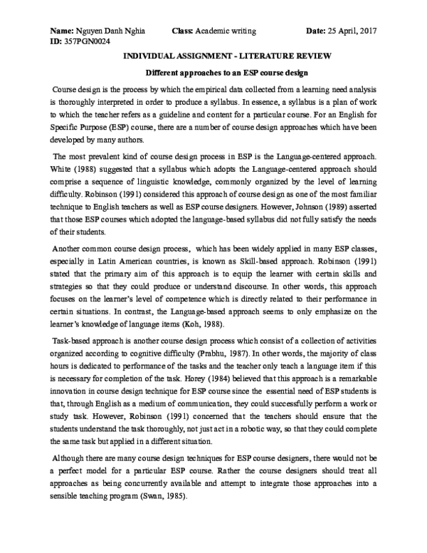 (PDF) INDIVIDUAL ASSIGNMENT -LITERATURE REVIEW Different approaches to ...