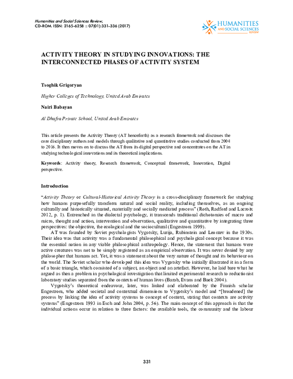 (PDF) ACTIVITY THEORY IN STUDYING INNOVATIONS: THE INTERCONNECTED ...