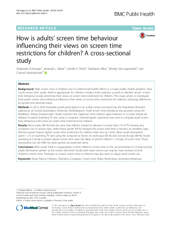 (PDF) How is adults' screen time behaviour influencing their views on ...