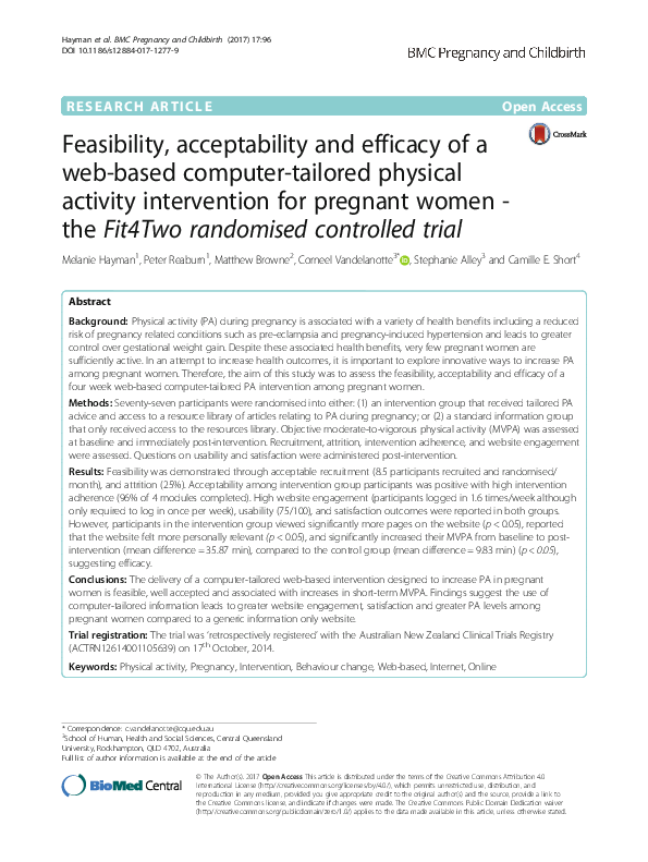 Pdf Feasibility Acceptability And Efficacy Of A Web Based Computer Tailored Physical Activity