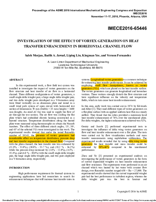 (PDF) INVESTIGATION OF THE EFFECT OF VORTEX GENERATION ON HEAT TRANSFER ...
