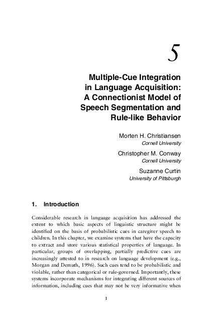 Pdf Multiple Cue Integration In Language Acquisition A Connectionist