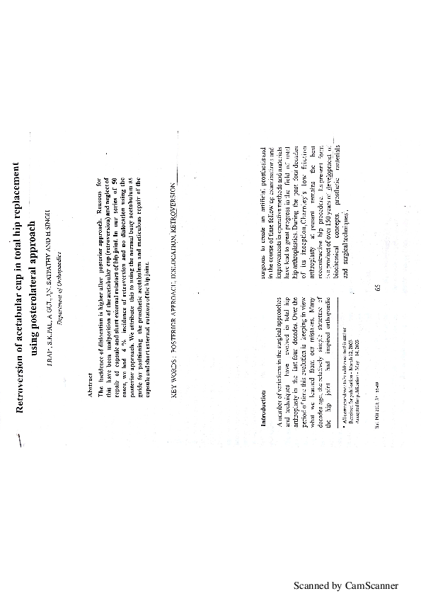 (PDF) Retroversion of acetabular cup in total hip replacement