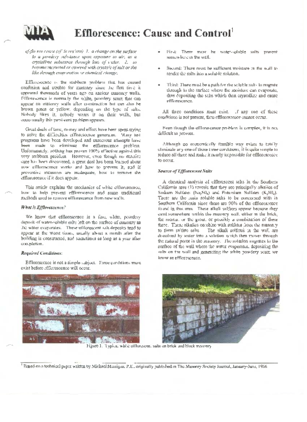 (PDF) Efflorescence: Cause and Control 1
