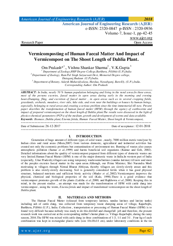 (PDF) Vermicomposting of Human Faecal Matter And Impact of Vermicompost ...