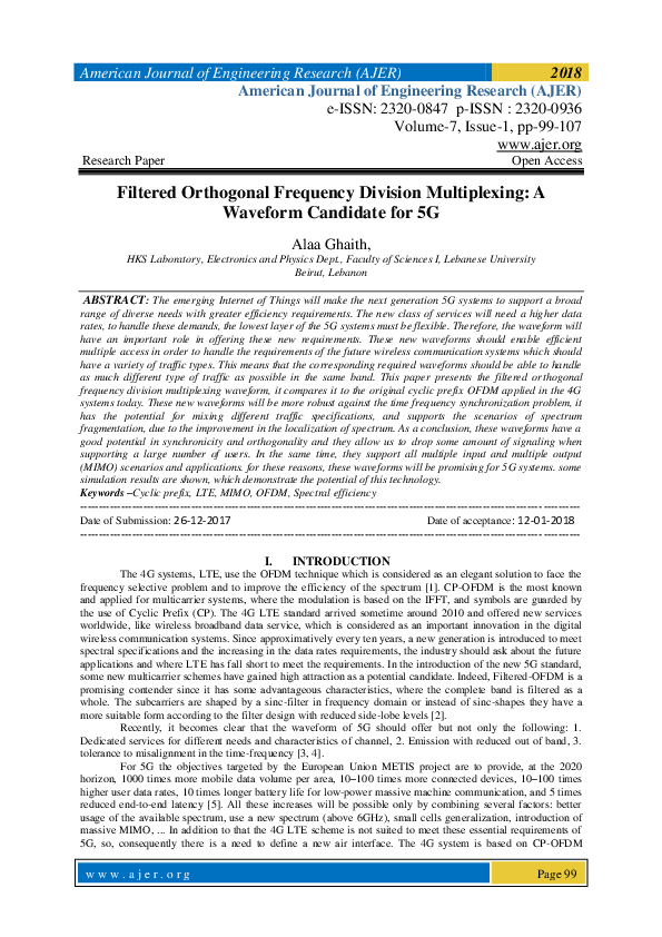 (PDF) Filtered Orthogonal Frequency Division Multiplexing: A Waveform Candidate for 5G