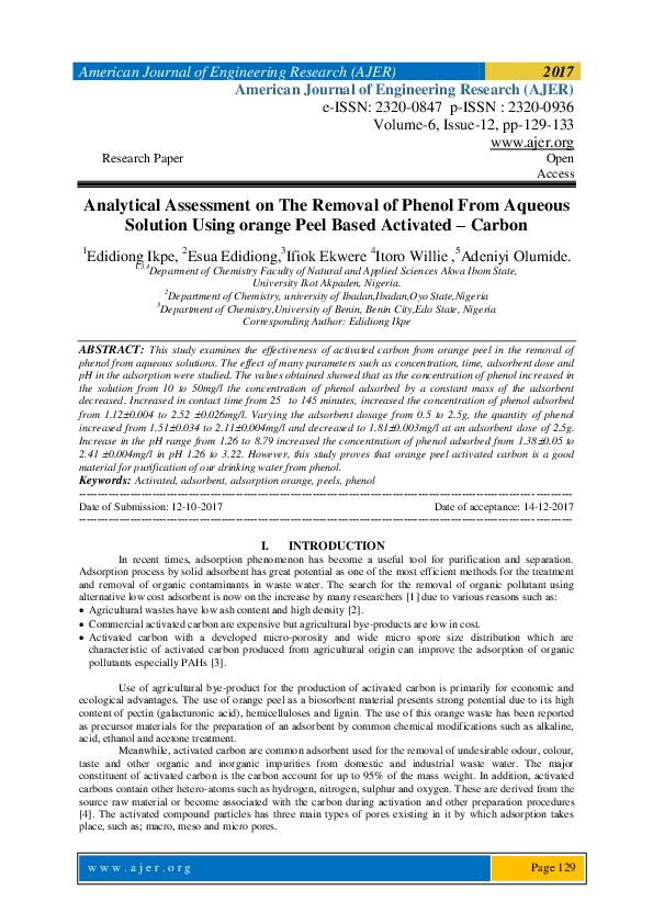 (PDF) Analytical Assessment on The Removal of Phenol From Aqueous Solution Using orange Peel ...