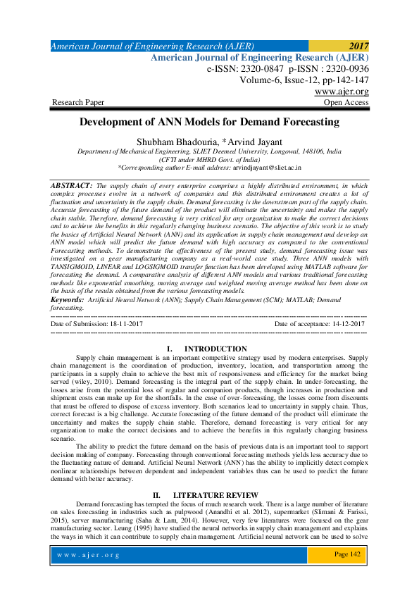 (PDF) Development of ANN Models for Demand Forecasting