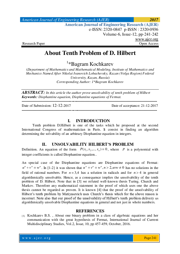 (PDF) About Tenth Problem of D. Hilbert