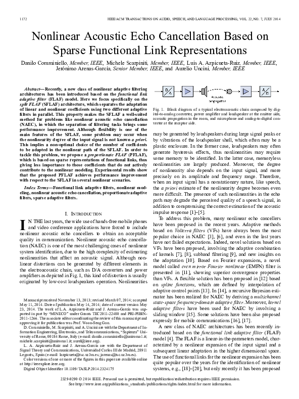 (PDF) Nonlinear acoustic echo cancellation based on volterra filters | Michele Scarpiniti ...