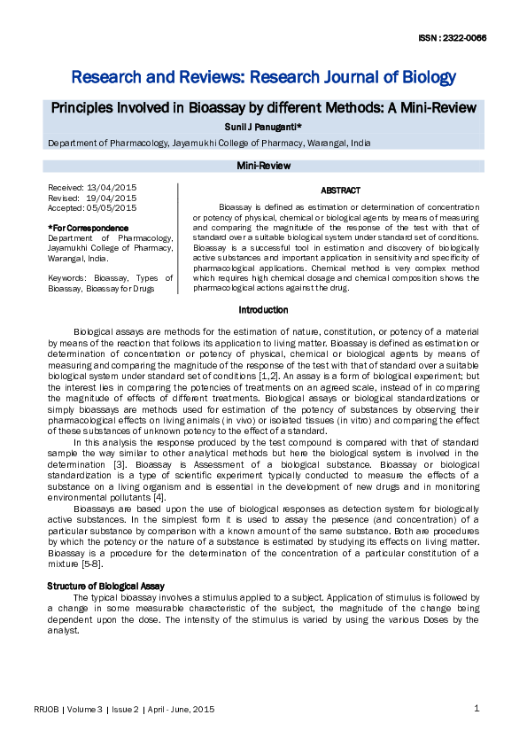 (PDF) Principles Involved in Bioassay by different Methods: A Mini-Review