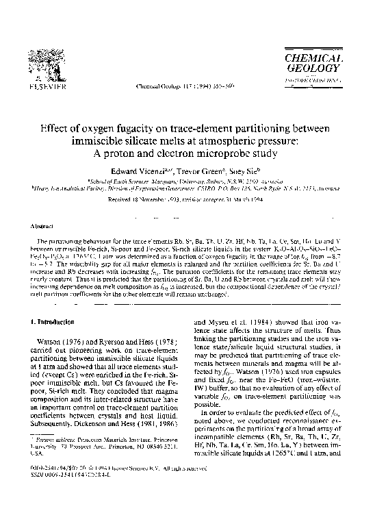(PDF) Effect of oxygen fugacity on trace-element partitioning between immiscible silicate melts ...