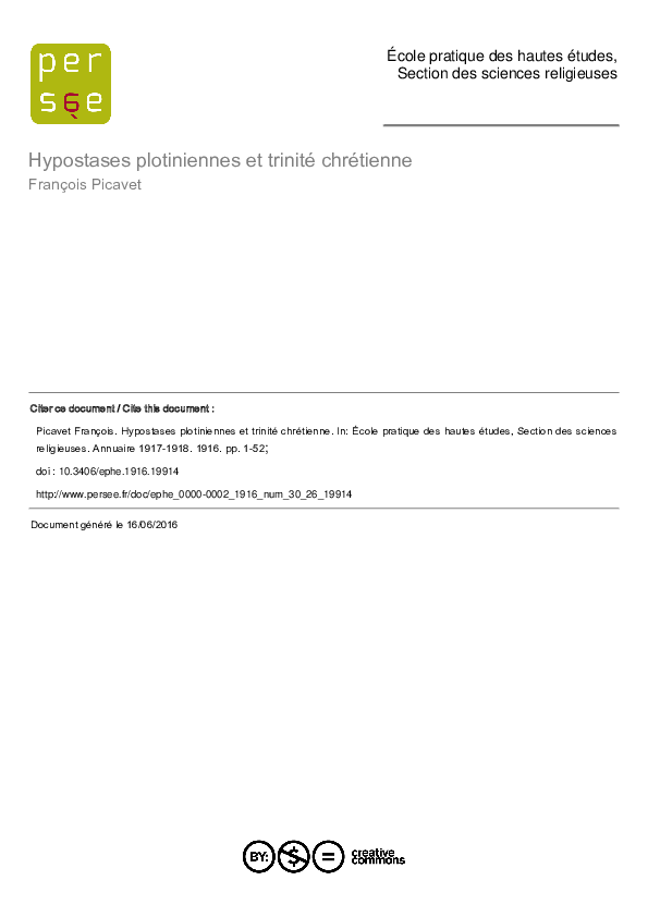 (PDF) Hypostases plotiniennes et trinité chrétienne