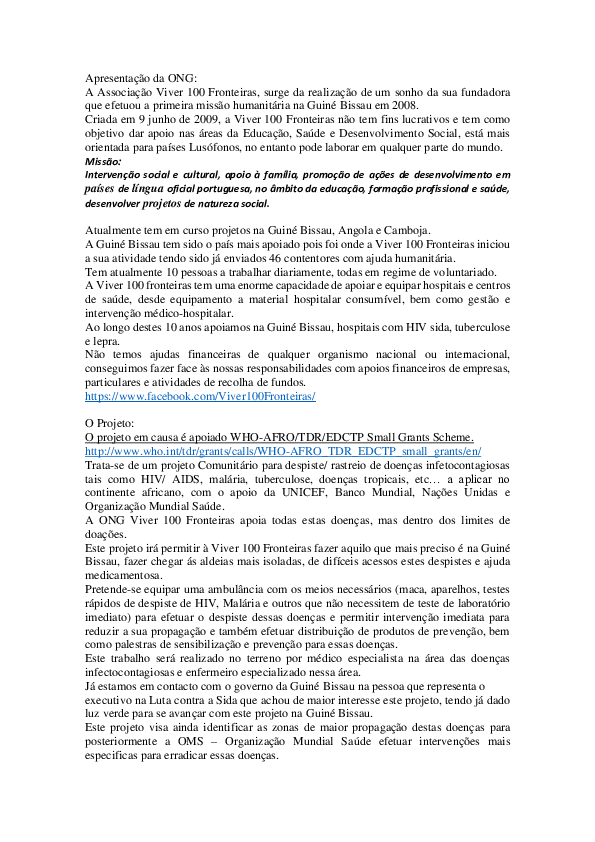 (DOC) Apresentação da ONG