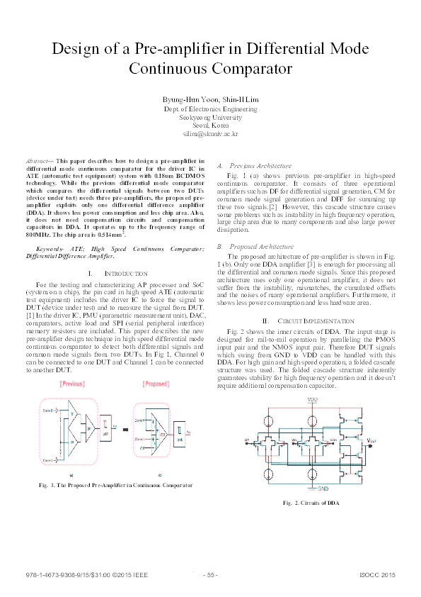 (PDF) Design of a Pre-amplifier in Differential Mode Continuous Comparator