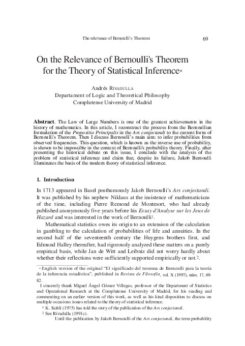 (PDF) On the Relevance of Bernoulli's Theorem for the Theory of ...