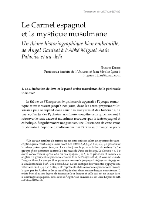 (PDF) Hugues Didier, Le Carmel espagnol et la mystique musulmane. Un ...