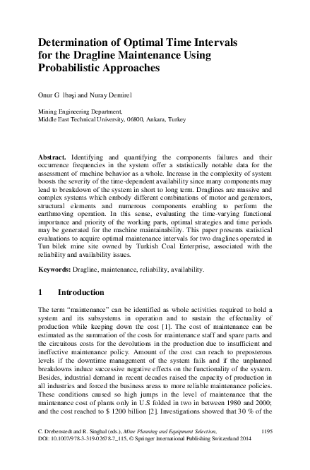 (PDF) Determination of Optimal Time Intervals for the Dragline ...
