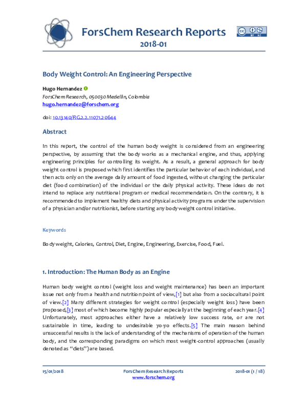 (PDF) Body Weight Control: An Engineering Perspective
