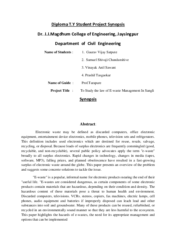 (DOC) Diploma T.Y Student Project Synopsis