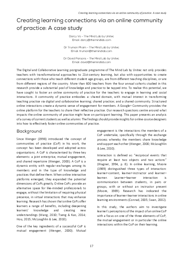 (PDF) Creating learning connections via an online community of practice ...