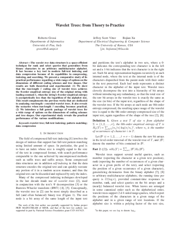(PDF) Wavelet Trees: from Theory to Practice