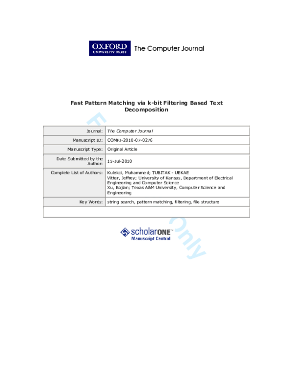 Pdf Fast Pattern Matching Via K Bit Filtering Based Text