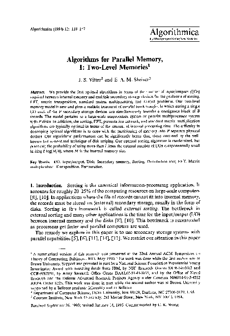 (PDF) Algorithms for Parallel Memory, I: Two-Level Memories