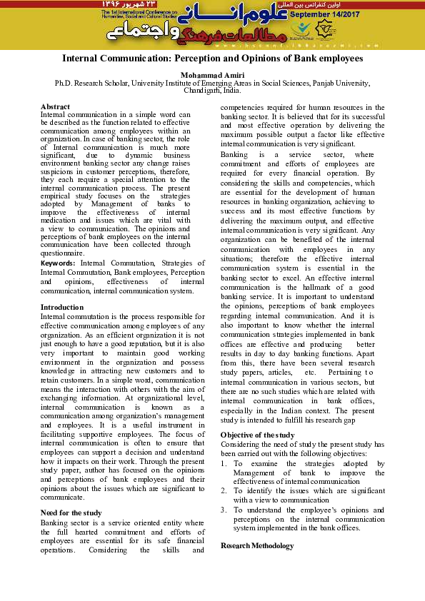 (PDF) INTERNAL COMMUNICATION: PERCEPTION AND OPINIONS OF BANK EMPLOYEES