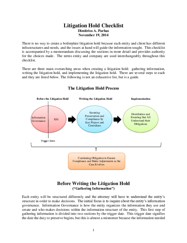 (PDF) Litigation Hold Checklist The Litigation Hold Process