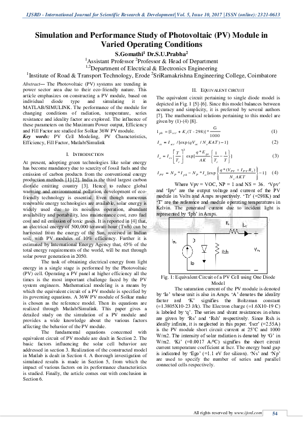 (PDF) Simulation and Performance Study of Photovoltaic (PV) Module in ...