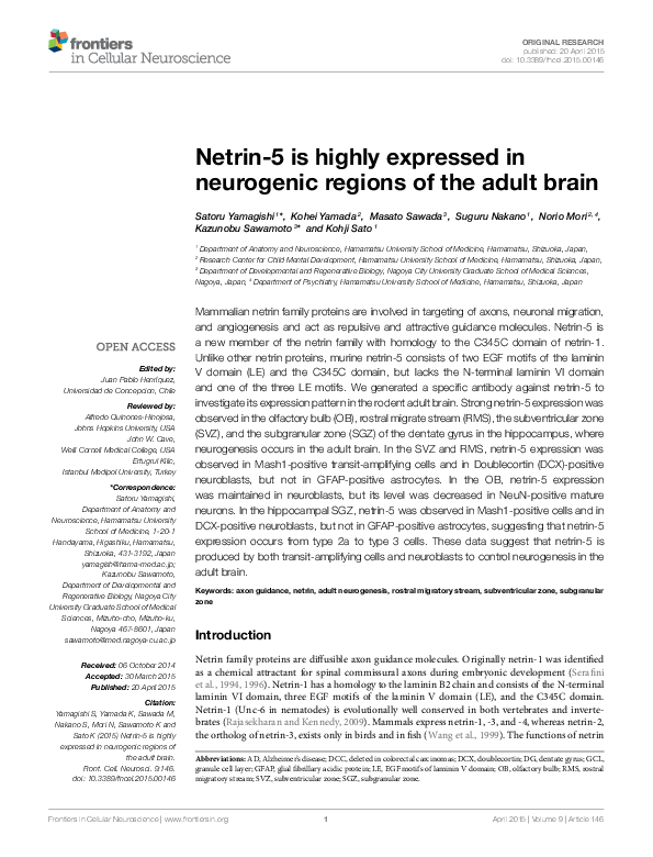 (PDF) Netrin-5 is highly expressed in neurogenic regions of the adult brain