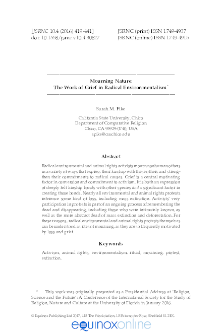 (PDF) Mourning Nature: The Work of Grief in Radical Environmentalism