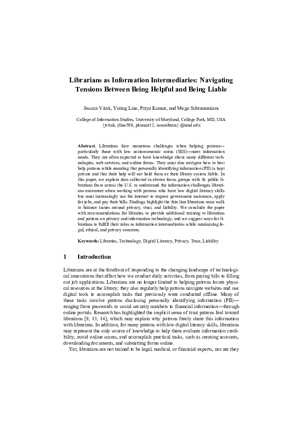 (PDF) Librarians as Information Intermediaries: Navigating Tensions ...