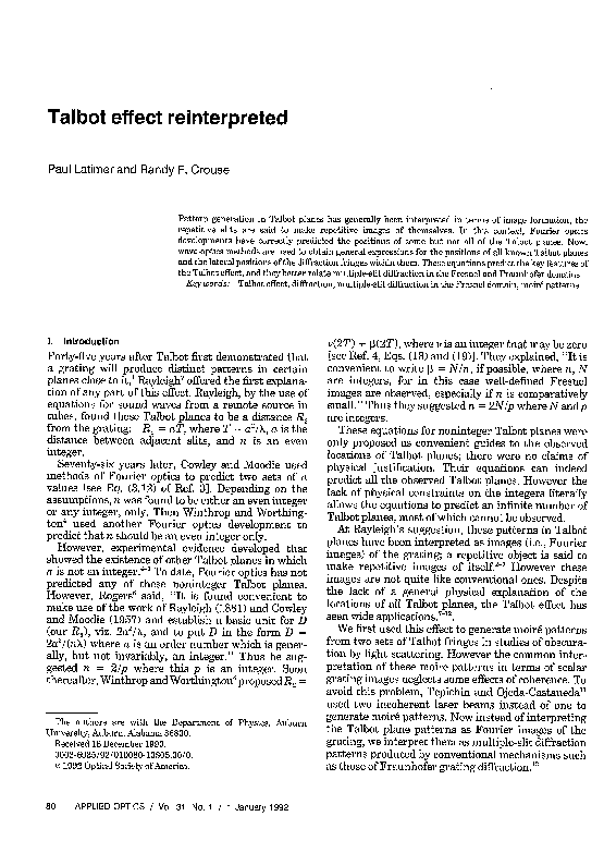 (PDF) Talbot effect reinterpreted