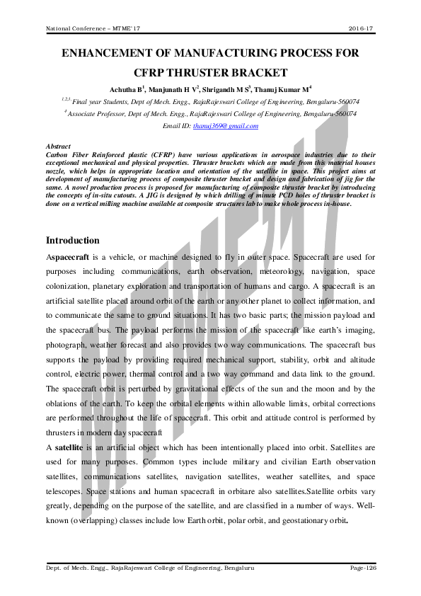 (PDF) ENHANCEMENT OF MANUFACTURING PROCESS FOR CFRP THRUSTER BRACKET