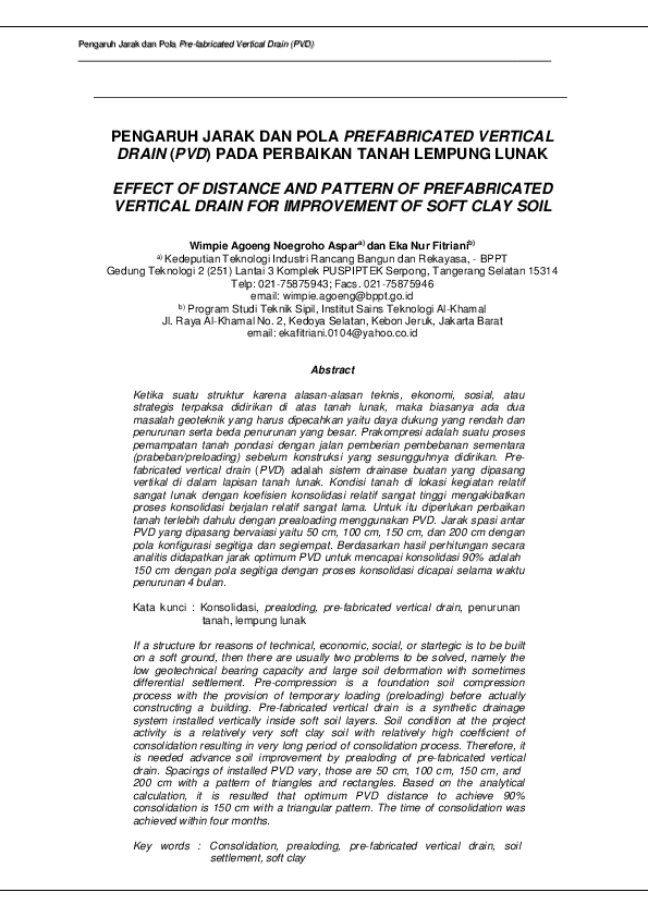 (PDF) PENGARUH JARAK DAN POLA PREFABRICATED VERTICAL DRAIN (PVD) PADA ...