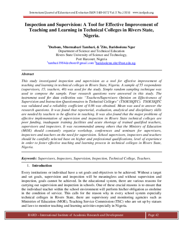 (PDF) Inspection and Supervision: A Tool for Effective Improvement of ...