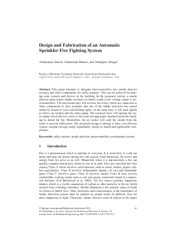 (PDF) Design and Fabrication of an Automatic Sprinkler Fire Fighting System
