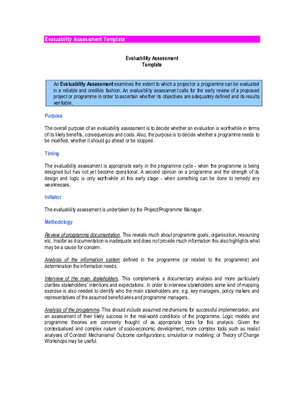 (PDF) Evaluability Assessment Template