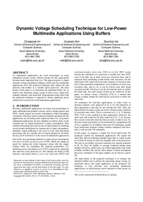 (PDF) Dynamic voltage scheduling technique for low-power multimedia applications using buffers