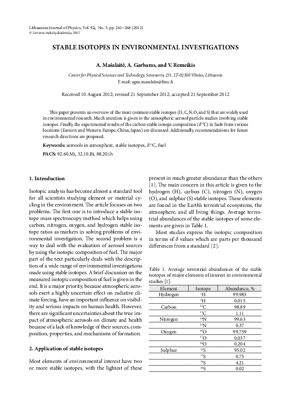 (PDF) Stable isotopes in environmental investigations