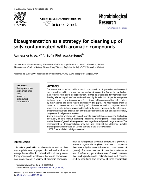 (PDF) Bioaugmentation as a strategy for cleaning up of soils ...