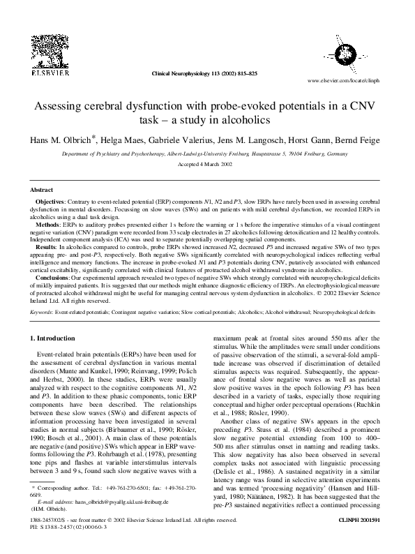 (PDF) Assessing cerebral dysfunction with probe-evoked potentials in a ...