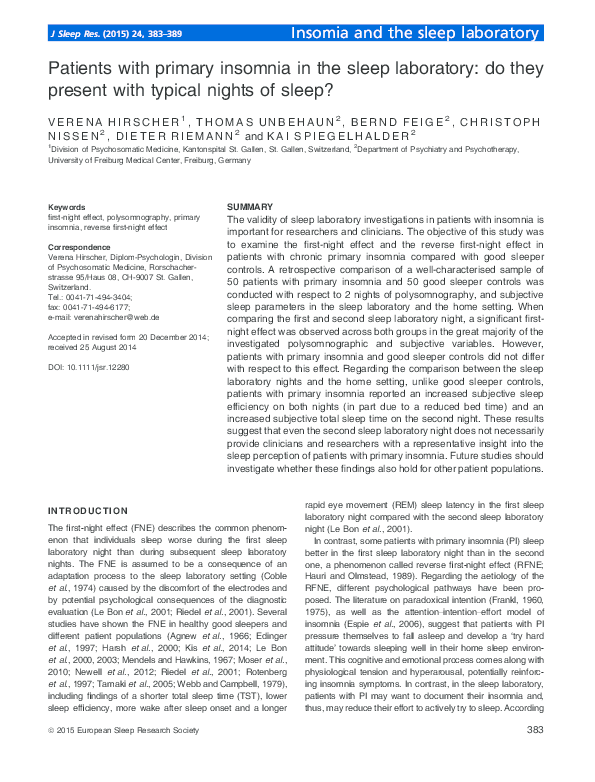 (PDF) Patients with primary insomnia in the sleep laboratory: do they ...
