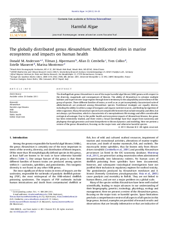 (PDF) The globally distributed genus Alexandrium: Multifaceted roles in ...