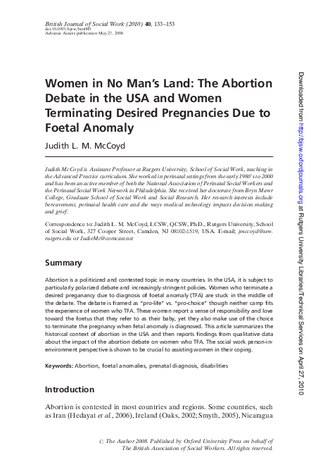 (PDF) Women in No Man's Land: The Abortion Debate in the USA and Women ...