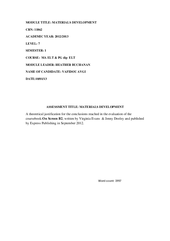 (DOC) MATERIALS EVALUATION - A coursebook.docx